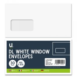 Martello U.Mail DL White Window Envelopes 30pk