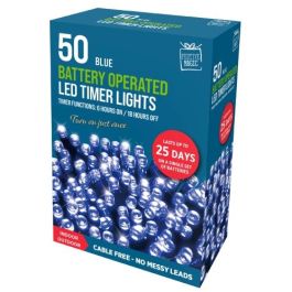 Festive Magic LED Battery Operated Timer Lights 50 Blue