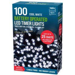 Festive Magic LED Battery Operated Timer Lights 100 Cool White